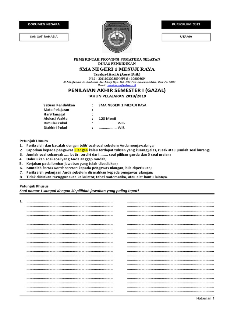 Format Soal UAS k13 | PDF
