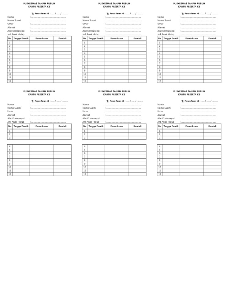 Contoh Kartu KB | PDF