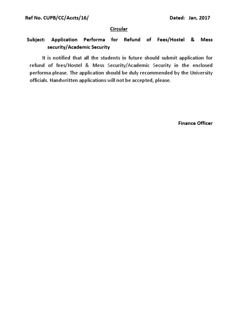 Application For Refund of Fees | PDF | Business