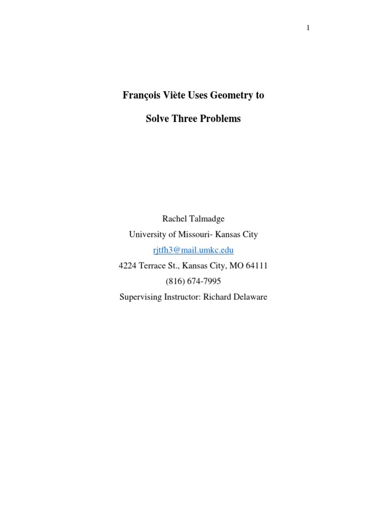 François Viète Uses Geometry To Solve Three Problems | PDF | Triangle ...