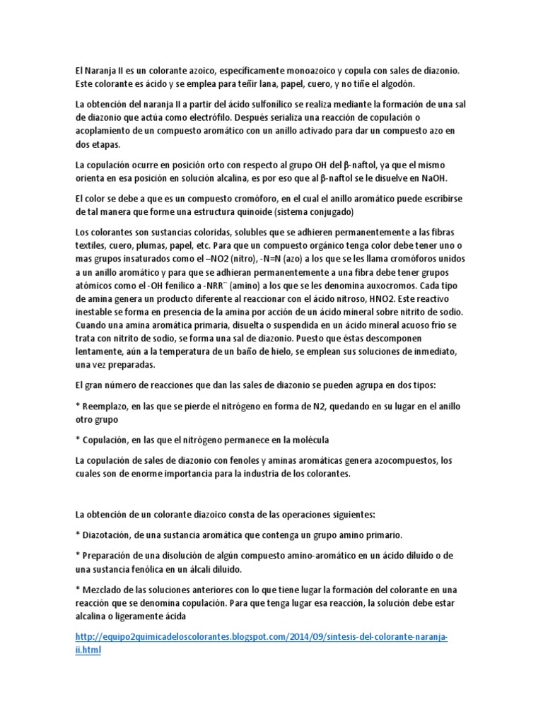 El Naranja II Es Un Colorante Azoico | PDF | Sal (química) | Moléculas