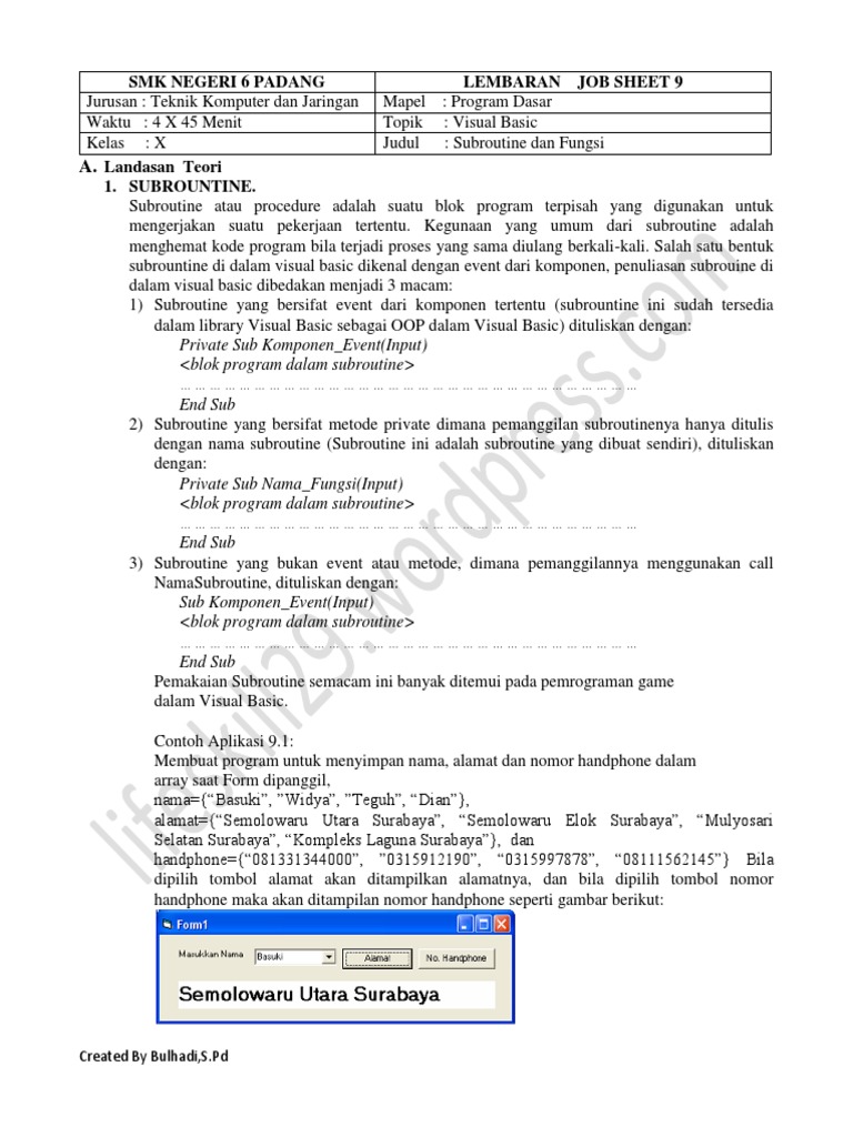Modul 9 Pemograman Dasar Vb6 (Subroutine Dan Fungsi) | PDF