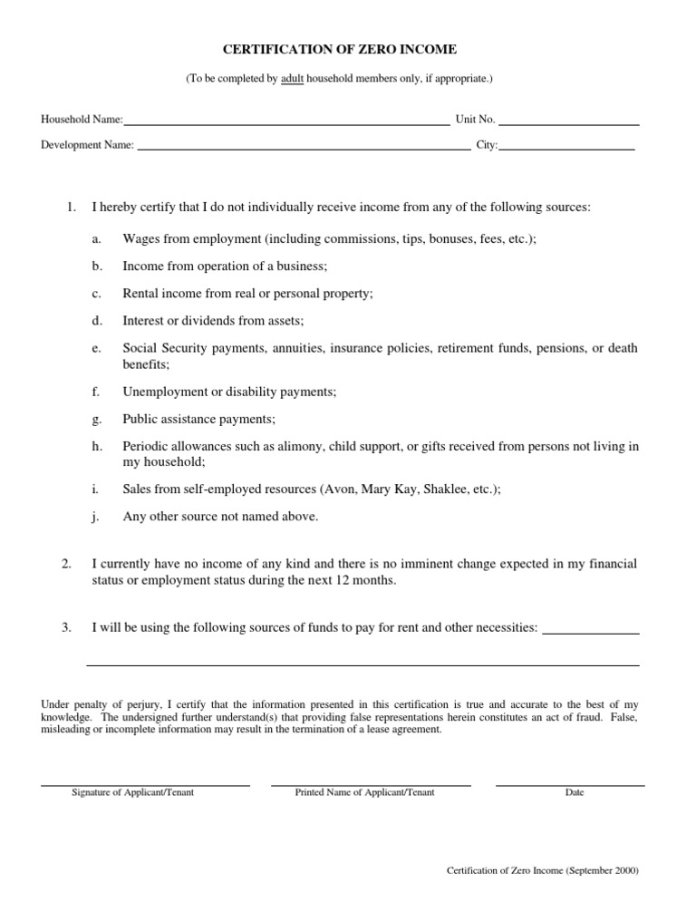 Certification of Zero Income | PDF | Welfare | Leasehold Estate