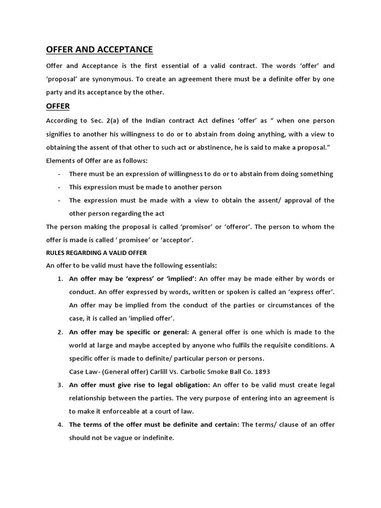 Offer and Acceptance | PDF | Offer And Acceptance | Contract Law