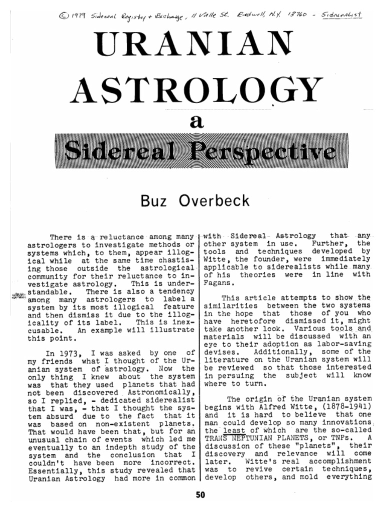Uranian Astrology - Sidereal Perspective PDF | PDF