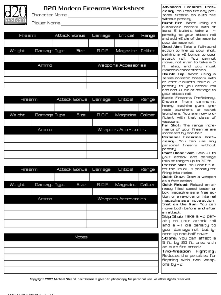 Firearms Worksheet | PDF | D20 System | Copyright