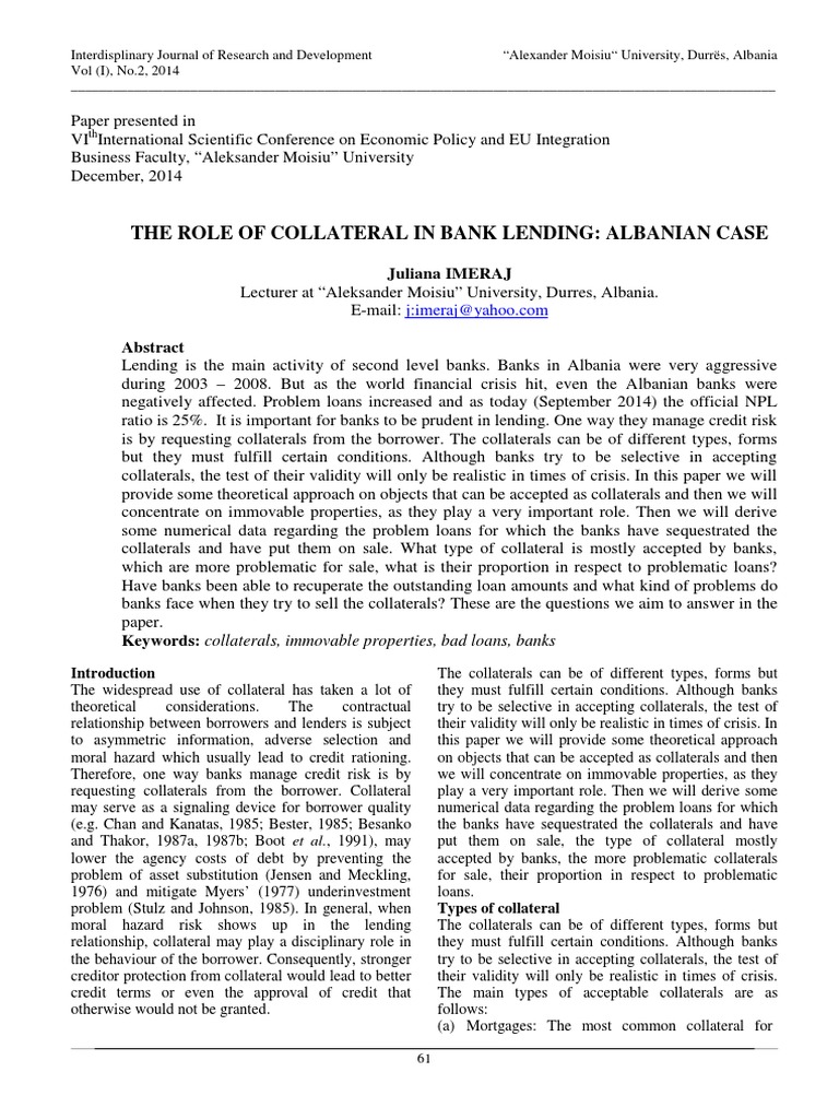 Albanian Bank Collateral Analysis | PDF | Collateral (Finance ...