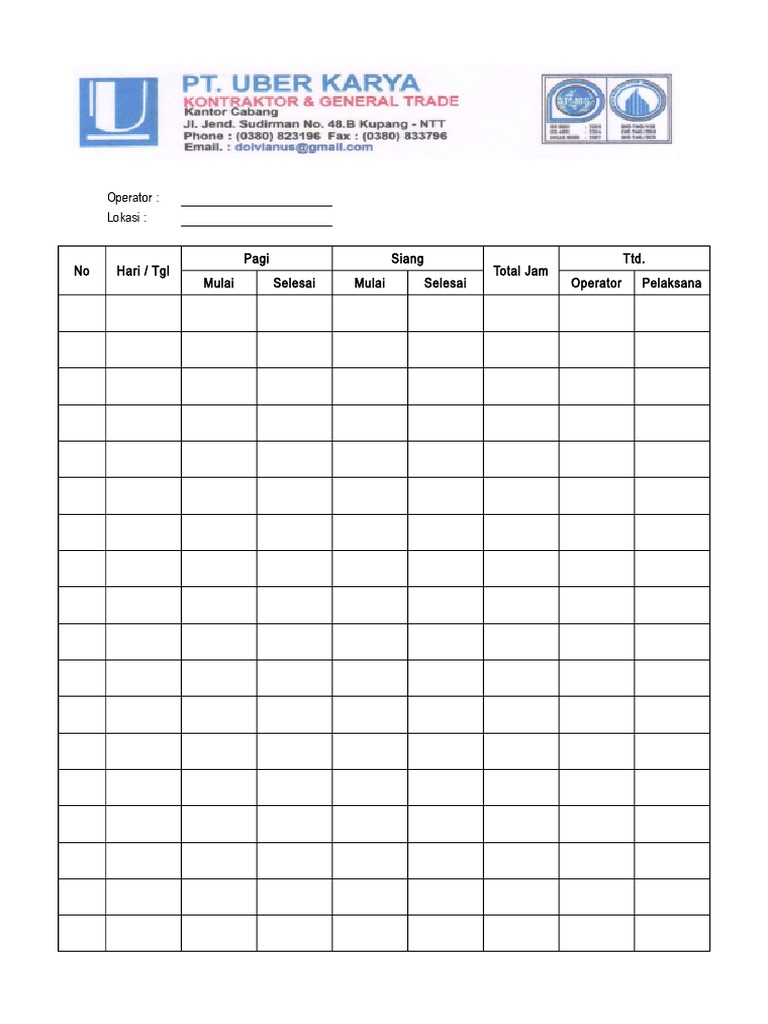 Time Sheet Alat Berat | PDF