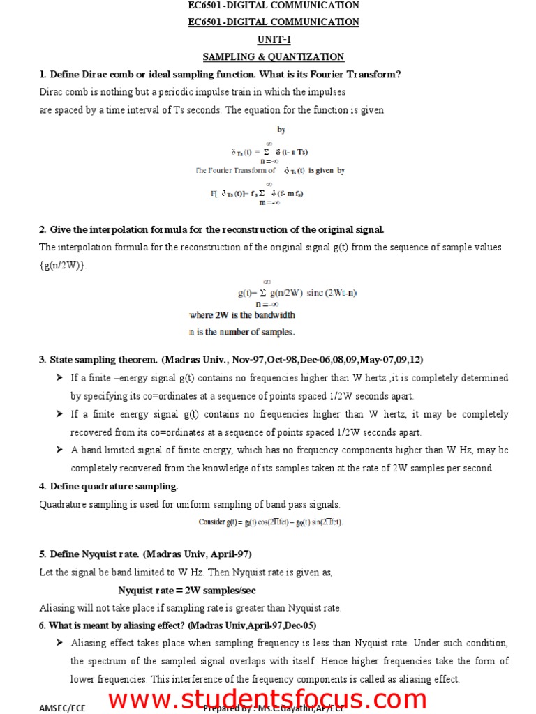 DC TWO Marks | PDF | Sampling (Signal Processing) | Modulation