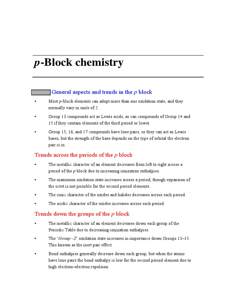 P Block Notes PDF | PDF | Nitrogen | Chemical Bond