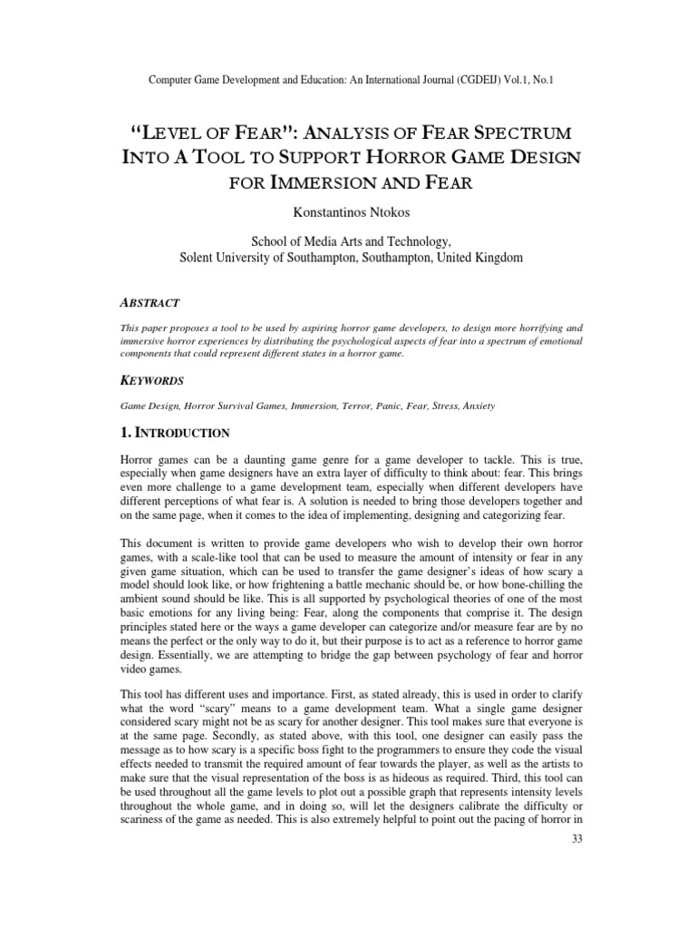 Horror Game Design: Fear Spectrum Tool | PDF | Fear | Anxiety
