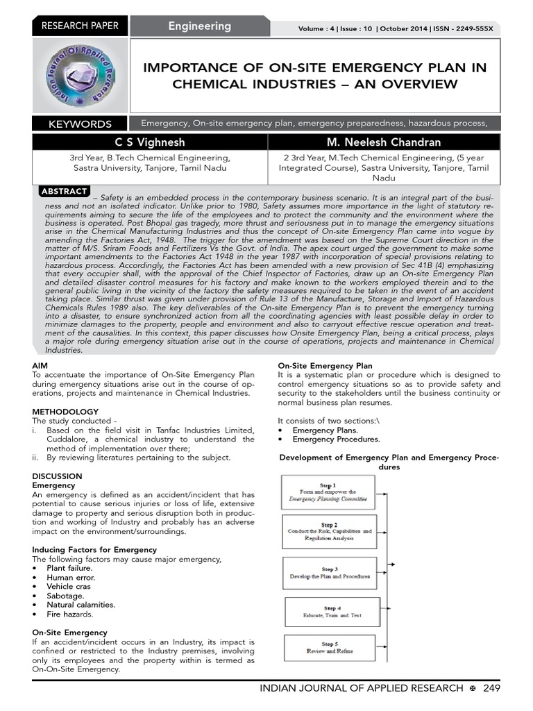 Importance of On-Site Emergency Plan in | PDF | Emergency Management ...