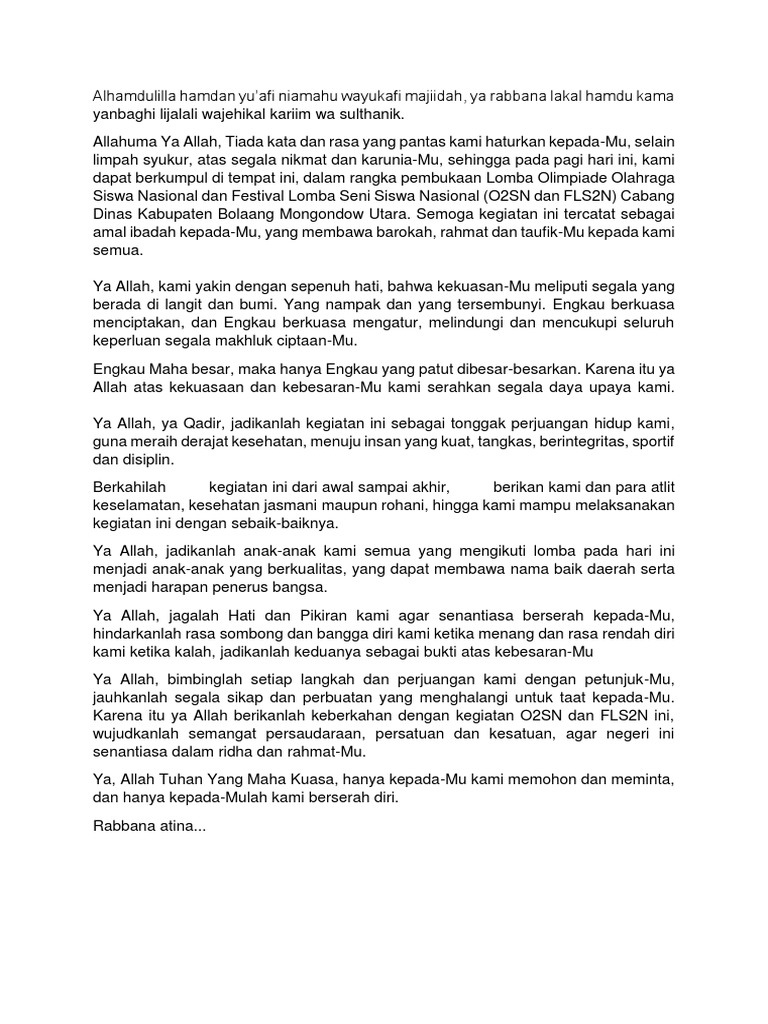 DOA PEMBUKAAN O2SN DAN FLS2N | PDF