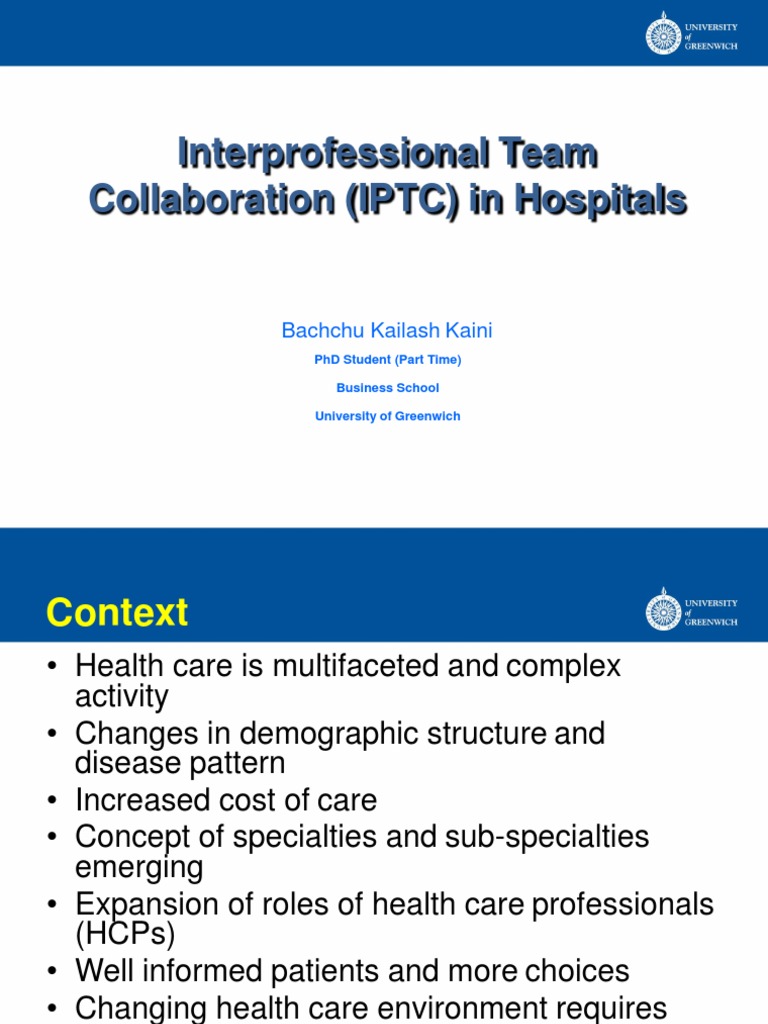 Interprofessional Team Collaboration (IPTC) in Hospitals: Bachchu ...