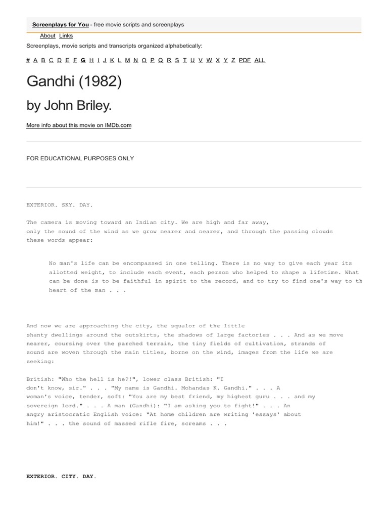 Gandhi (1982) Movie Script - Screenplays For You | PDF | Mahatma Gandhi