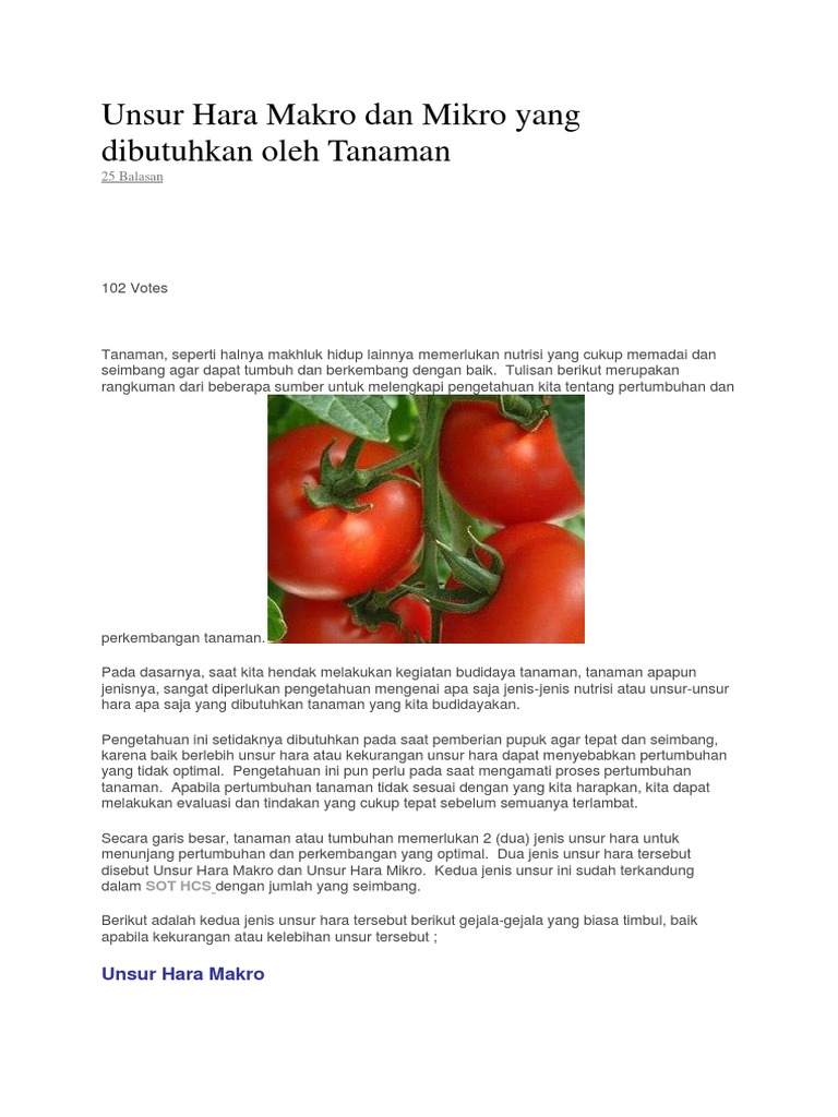 Unsur Hara Makro Dan Mikro Yang Dibutuhkan Oleh | PDF
