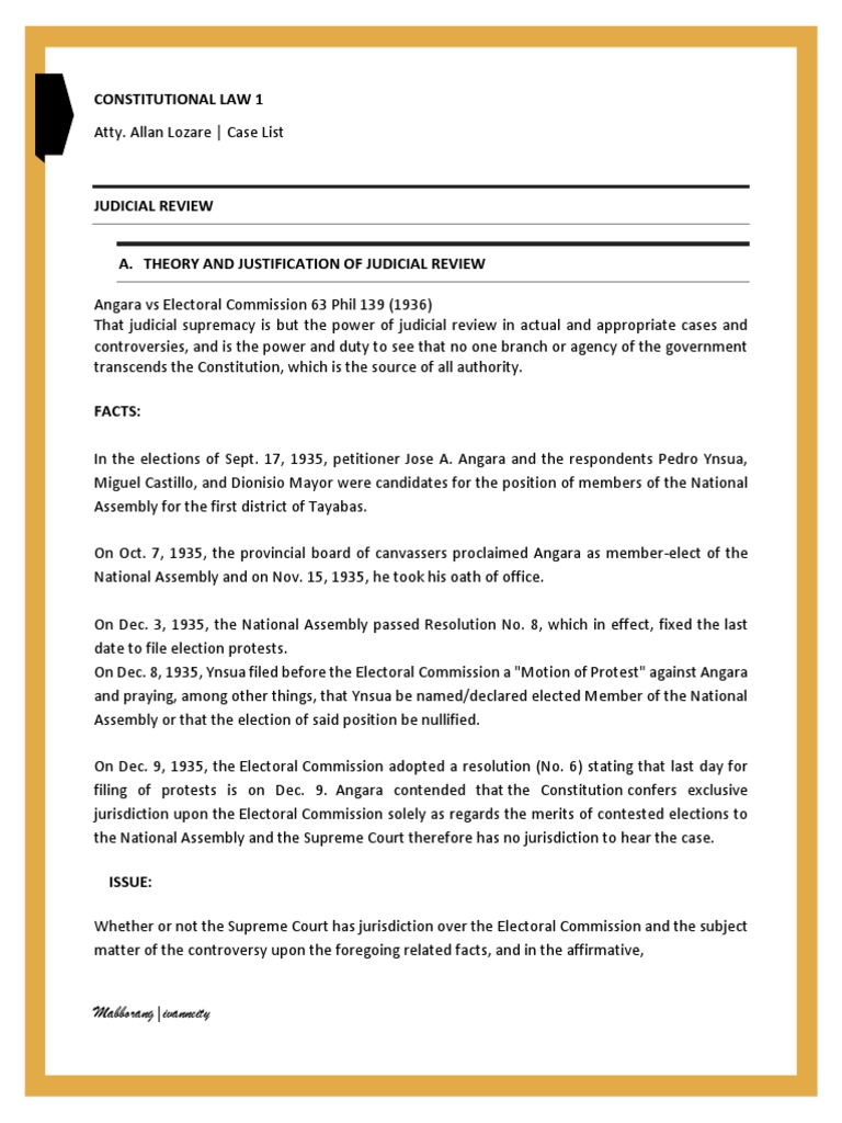Constitutional Law 1 - CASE LIST | PDF | Judicial Review | United ...