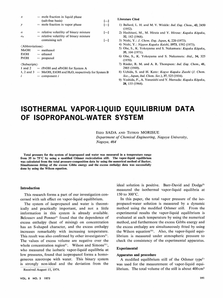 Isothermal Vapor-Liquid Equilibrium Data of Isopropanol Water System ...