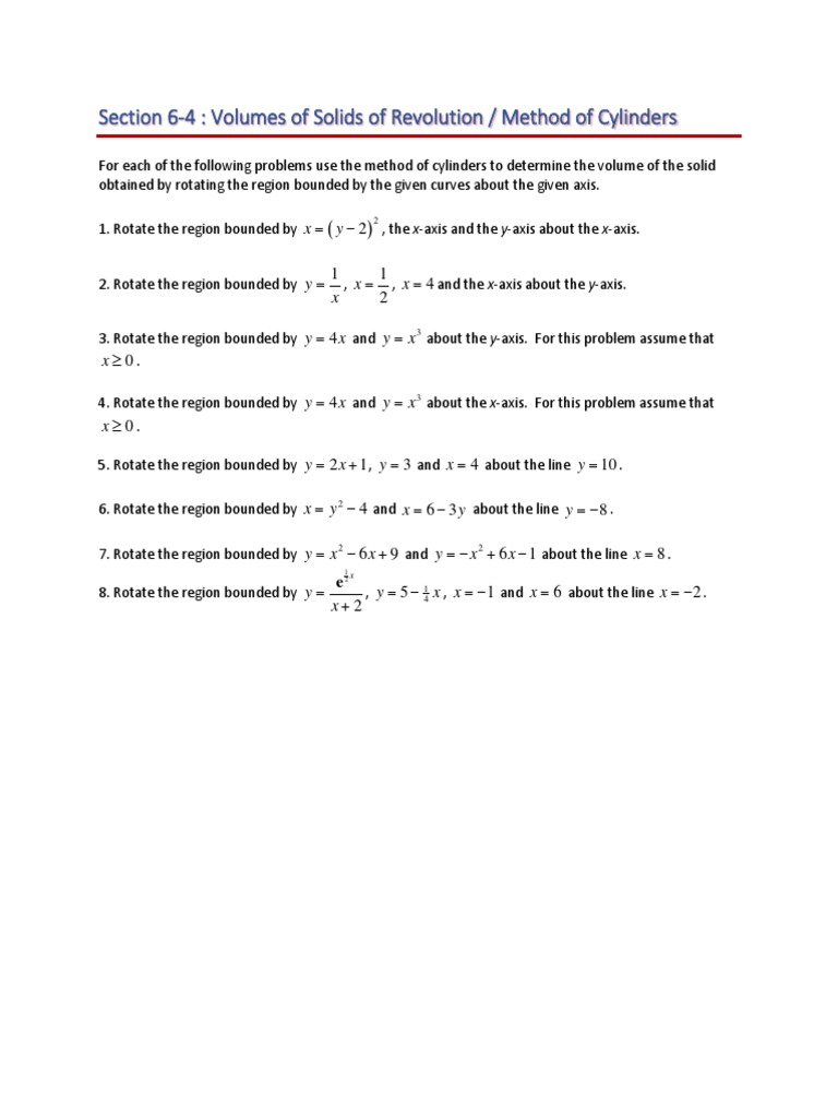 Section 6-4: Volumes of Solids of Revolution / Method of Cylinders ...