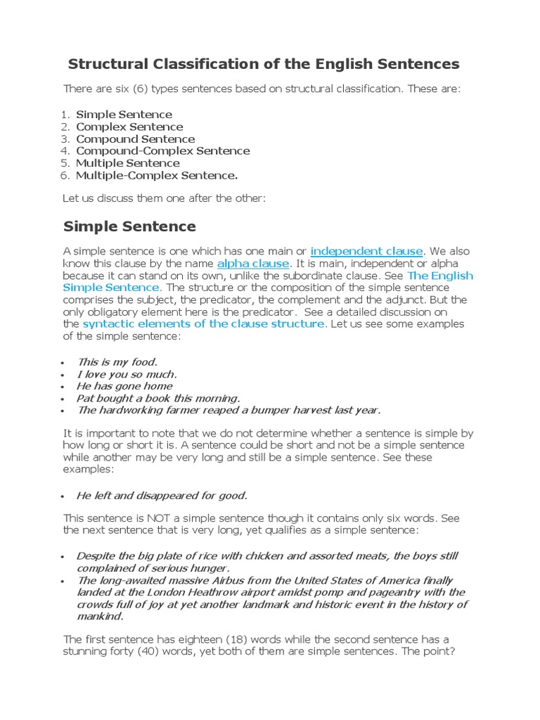 Structural Classification of The English Sentences: Independent Clause ...