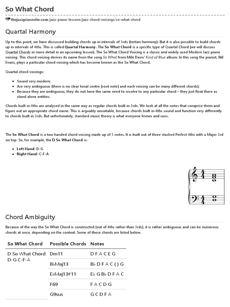 So What Chord - The Jazz Piano Site | PDF | Chord (Music) | Harmony