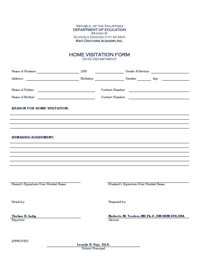 Home Visitation Form SHS | PDF