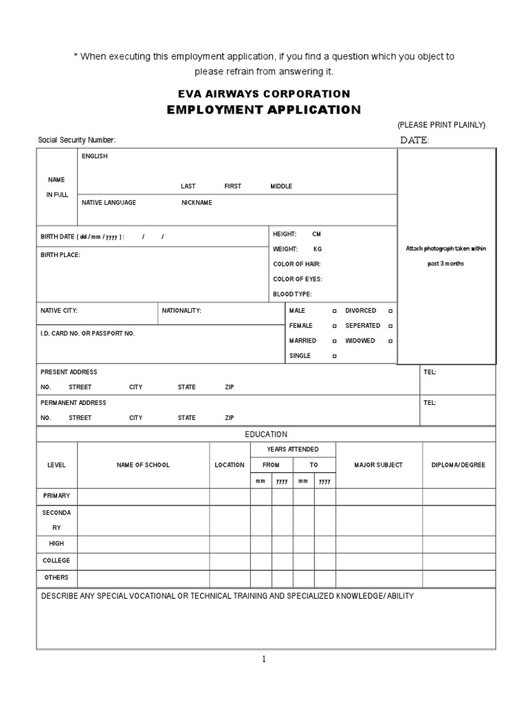 EVA Airways Job Application | PDF | Employment | Labour