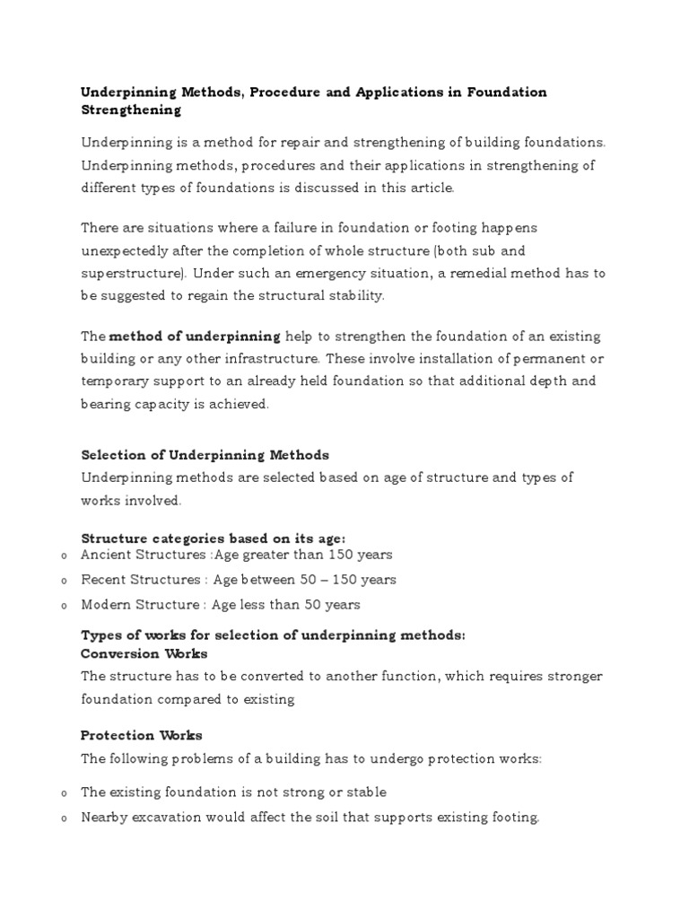 Underpinning Methods | PDF | Technology & Engineering