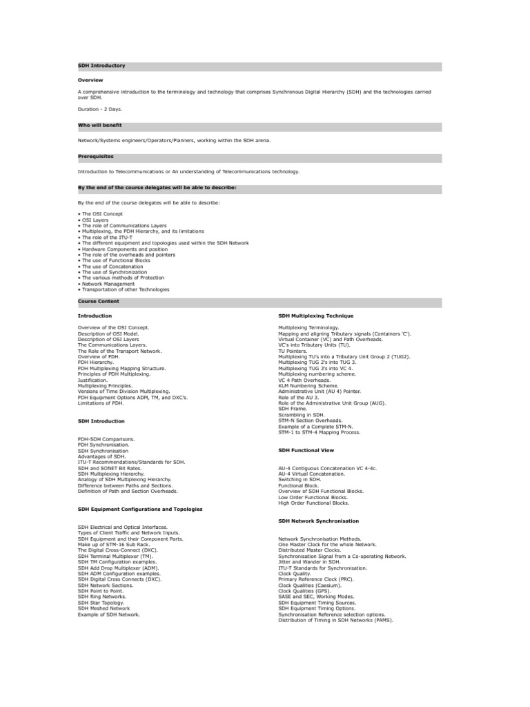 SDH Overview | PDF | Computer Network | Data Transmission