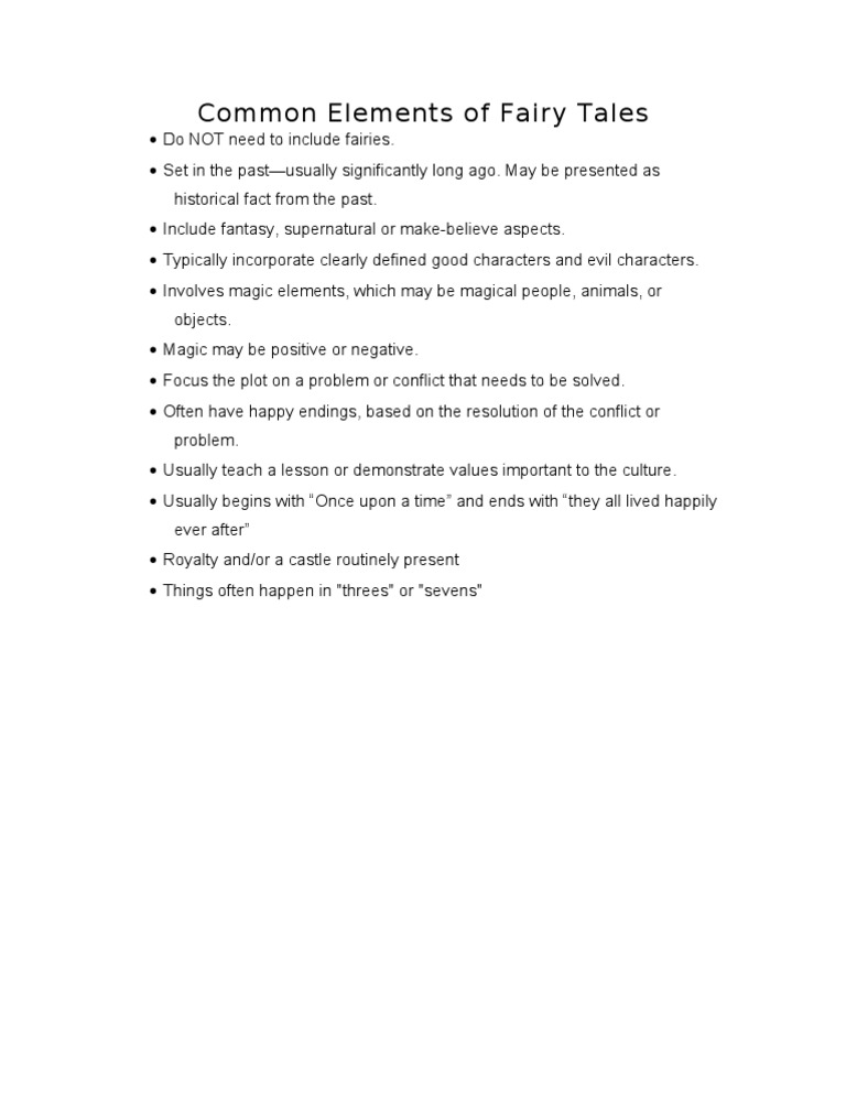 Key Elements of Fairy Tales | PDF | Self-Improvement