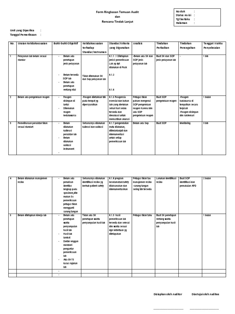 Form Ringkasan Temuan Audit | PDF