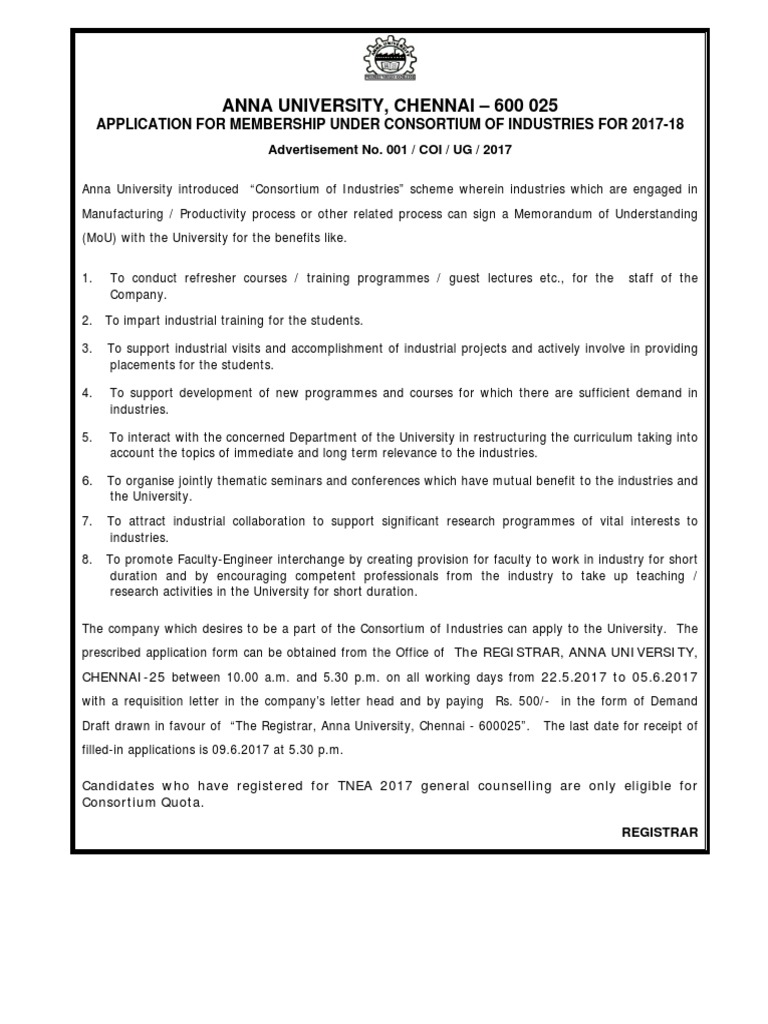 Anna University, Chennai - 600 025: Application For Membership Under ...