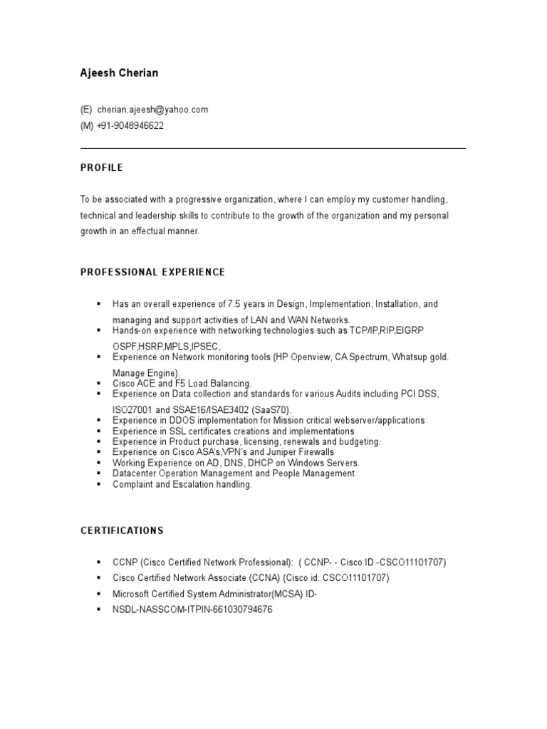 Cisco Network Engineer Resume Template | PDF | Cisco Systems | Data Center
