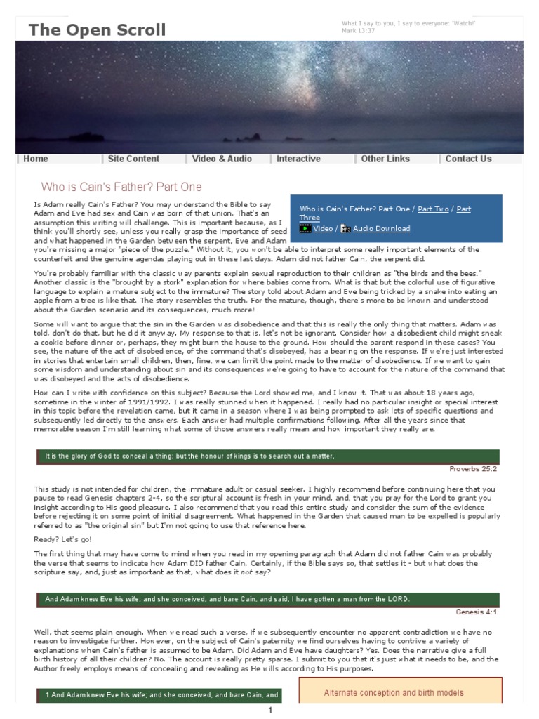 Cain's Paternity: Serpent or Adam? | PDF | Cain And Abel | Christianity