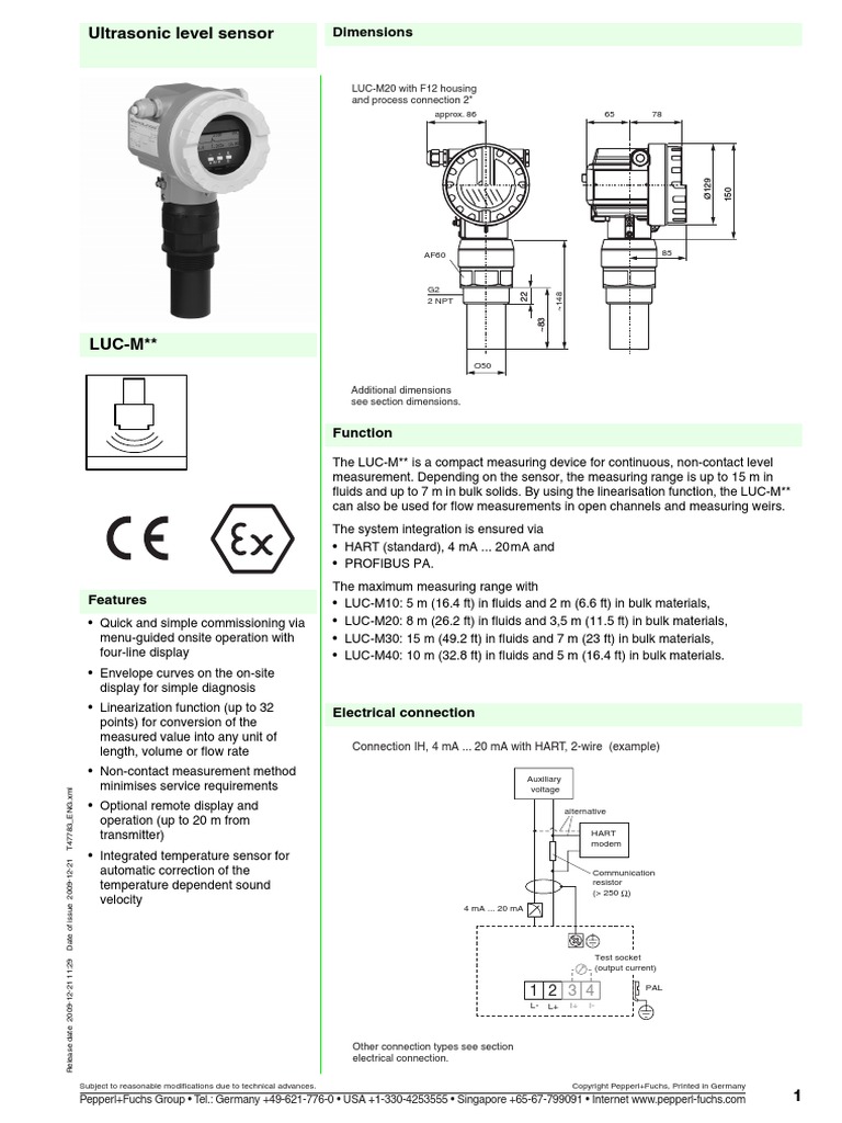 Ultrasonic Level Sensor: Dimensions | PDF | Electrical Connector | Flow ...