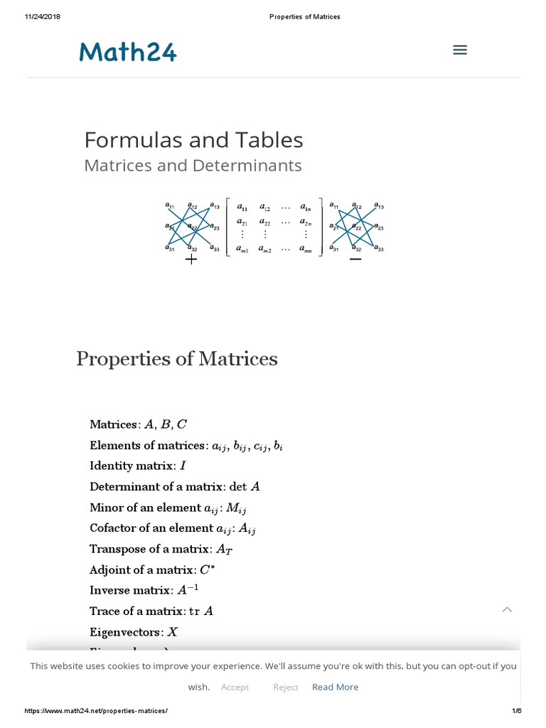 Properties of Matrices | PDF | Matrix (Mathematics) | Eigenvalues And ...