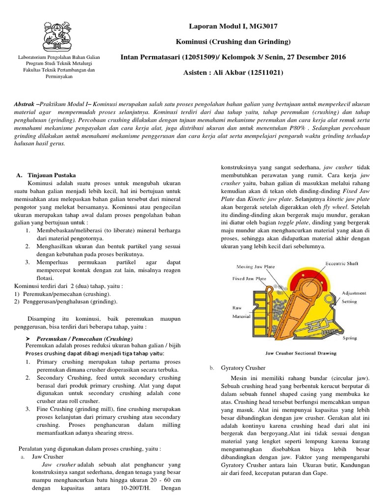 Laporan Modul I, MG3017: Kominusi (Crushing dan Grinding) | PDF