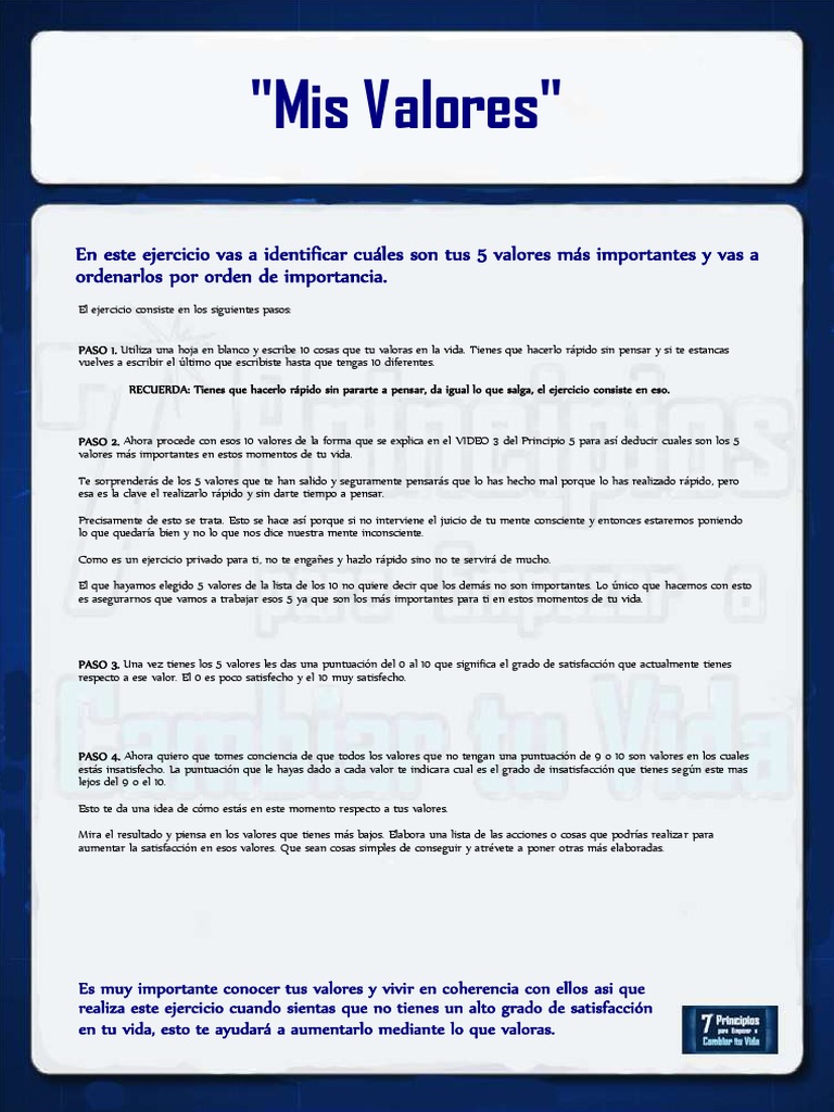 Ejercicio - P5V3 MIS VALORES | PDF | Mente | Vida