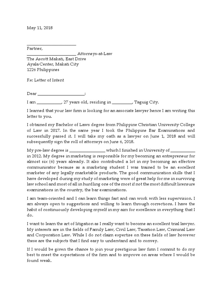 Letter of Intent | PDF | Lawyer | Law Firm