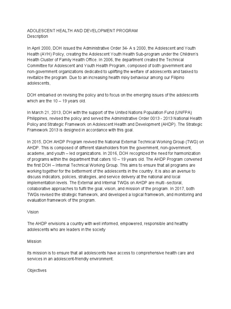 Adolescent Health Development Program Overview | PDF | Adolescence | Tobacco Smoking