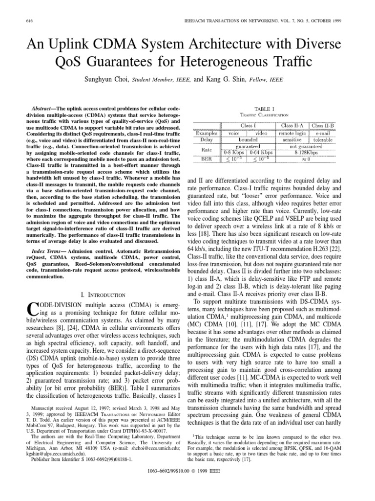 An Uplink Cdma System Architecture With Diverse Qos Guarantees For Heterogeneous Traffic | PDF ...