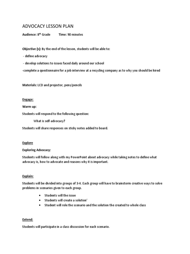 Advocacy Lesson Plan: Audience: 8 | PDF | Recycling | Communication