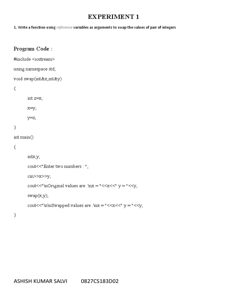 C++ Program to Swap Values of Integer Members Between Two Classes Using Friend Function | PDF ...