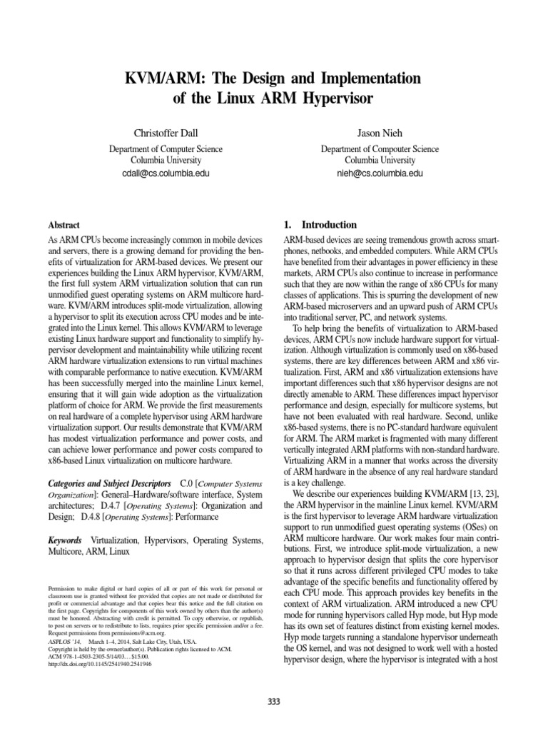 Hypervisor Porting KVM ARM PDF | PDF | Virtual Machine | Arm Architecture