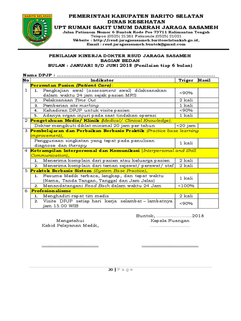 Form Penilaian Kinerja Staf Medis | PDF | Pengembangan Diri | Kesehatan Holistik