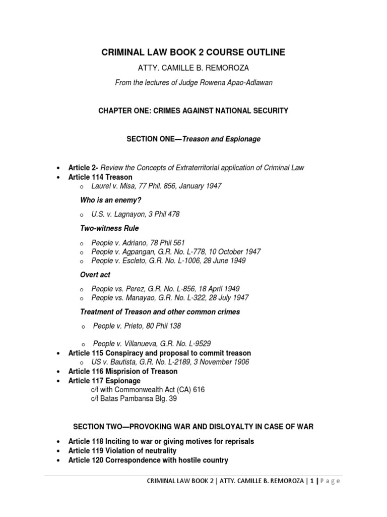 Criminal Law Book 2 Course Outline | PDF