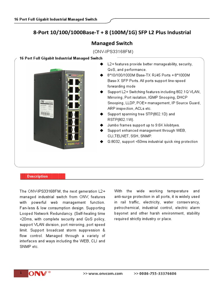 ONV-IPS33168FM Datasheet | PDF | Computer Network | Port (Computer Networking)