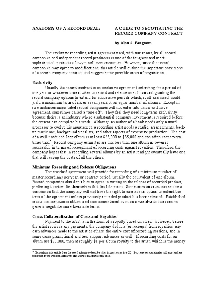 Anatomy of A Record Deal | Download Free PDF | Record Label | Royalty ...