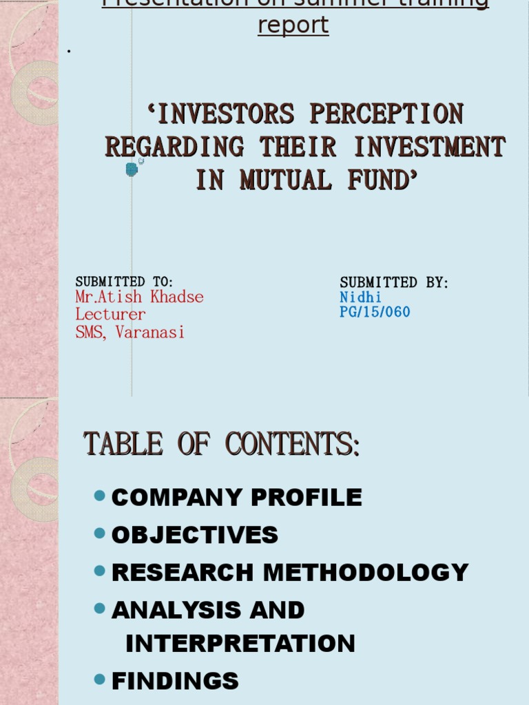 Investors Perception Regarding Their Investment ' in Mutual Fund | PDF ...
