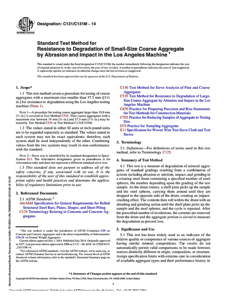 ASTM C131/C131M 14: Standard Test Method For Resistance To Degradation ...